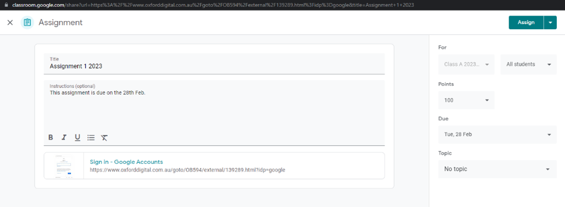 How to create Google Classroom assignment to share to Google Classroom ...